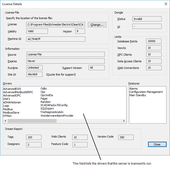 Server Administration Guide - Understanding the License Details Window in Geo SCADA Expert ...
